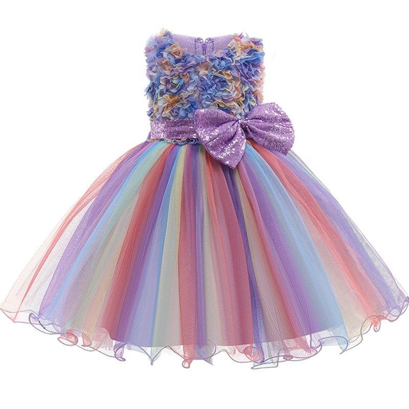 Girls Flower Party Dress with Beautiful Lace and Big Bow