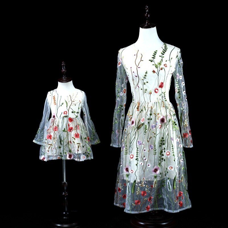 Flower Embroidered Matching Net Party Wear Dress
