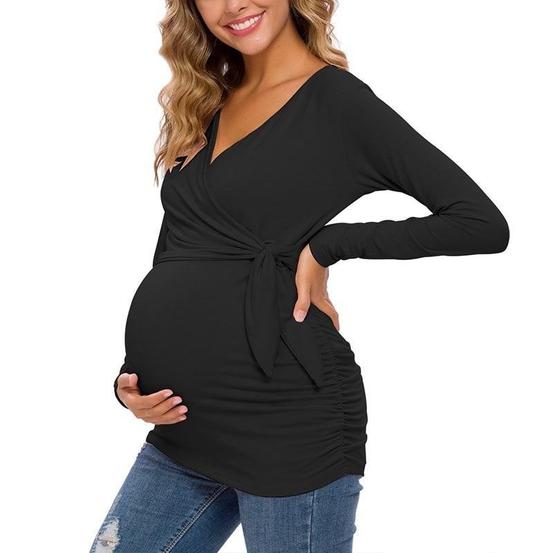 Long Sleeve V Neck Maternity Blouses and Tops For Pregnant Women – Fabhooks